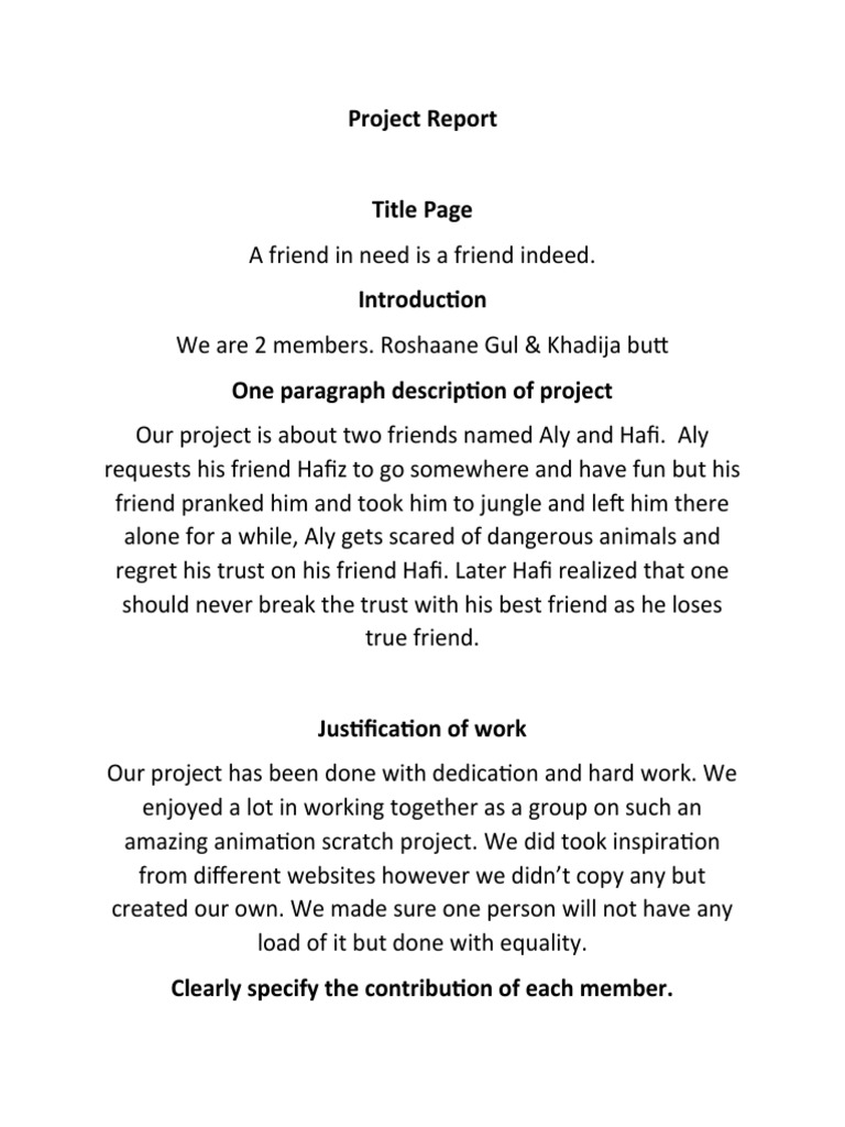 Project Report Title Page One Paragraph Description of Project | PDF