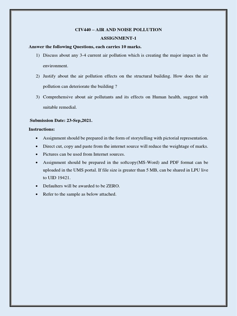 Civ440 - Air and Noise Pollution Assignment-1 Answer The Following ...