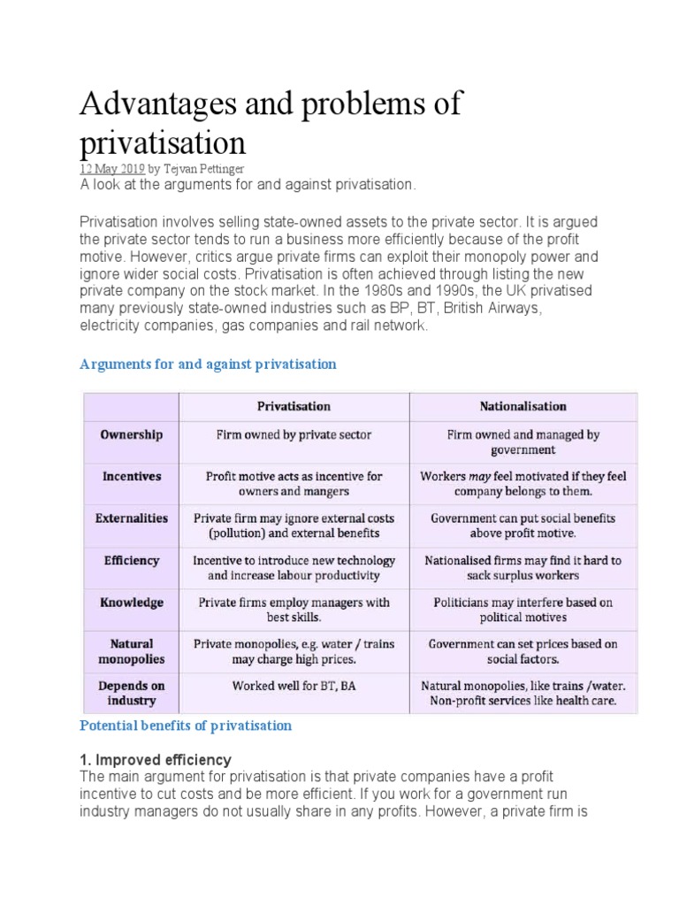 Advantages and Problems of Privatisation | PDF | Privatization | Profit ...