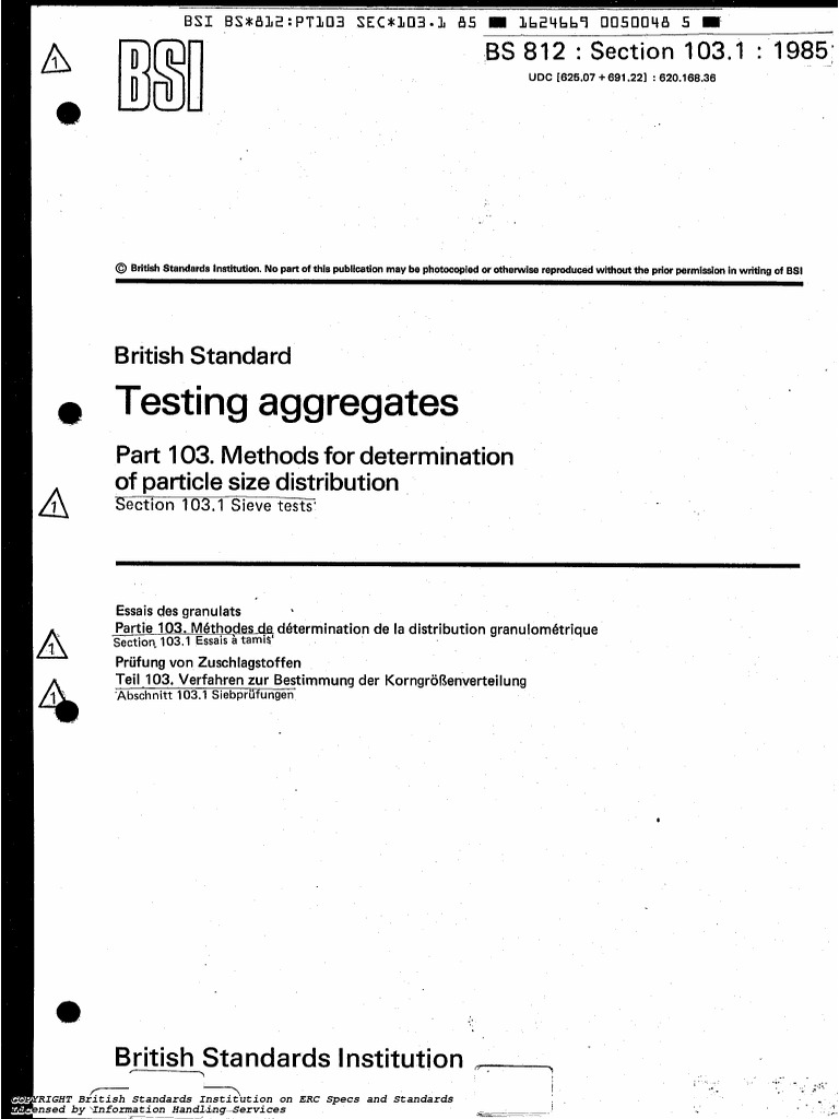 BS 812-103-1 - 1985 | PDF | Particle Size Distribution
