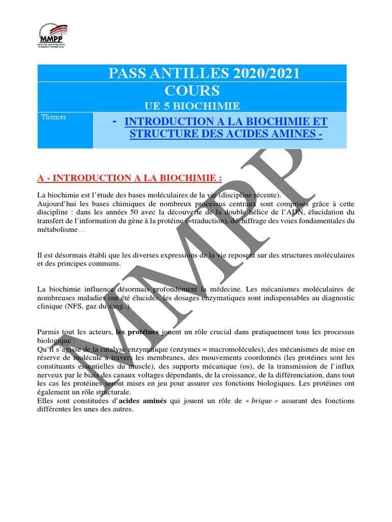 Introduction à la biochimie et acides aminés | PDF