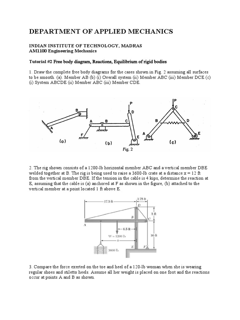 Tutorial - FBD, Equilibrium of Rigid Bodies | PDF | Science & Mathematics