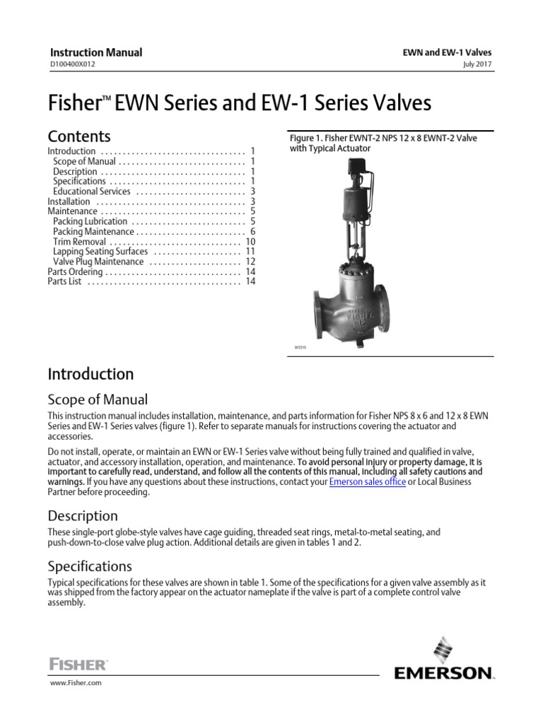 Fisher EWN Series and EW 1 Series Valves: Scope of Manual | PDF | Valve ...