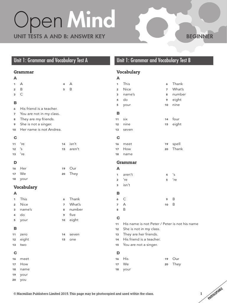 Unit 1: Grammar and Vocabulary Test A Unit 1: Grammar and Vocabulary ...