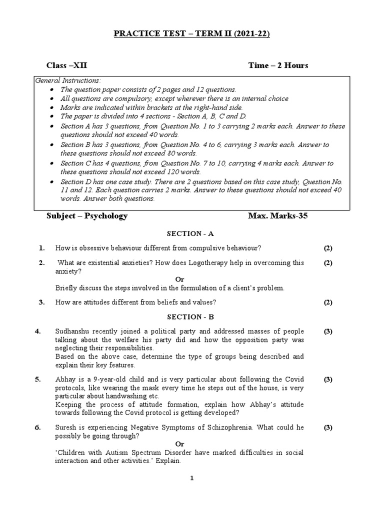 Psychology - Practice Test - XII - TL | PDF