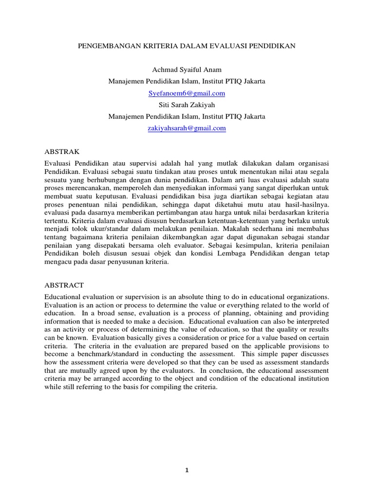 Makalah - Pengembangan Kriteria Dalam Evaluasi Pendidikan | PDF