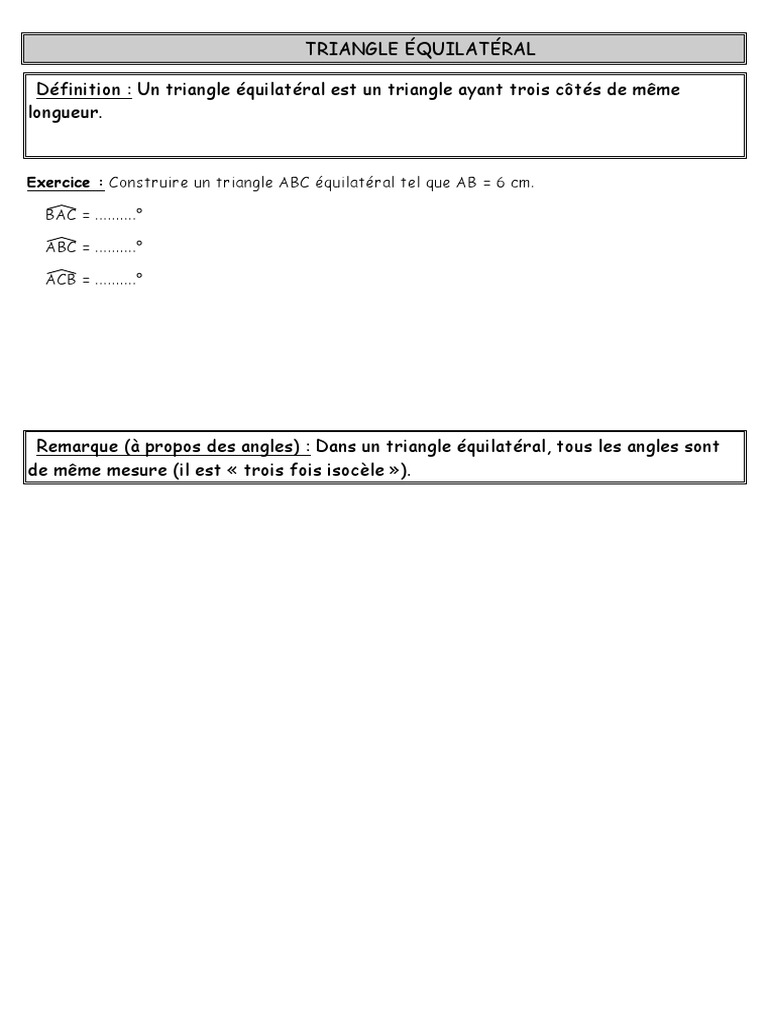 Chap 10 - Exercices CORRIGES 2 - Triangle Équilatéral | PDF