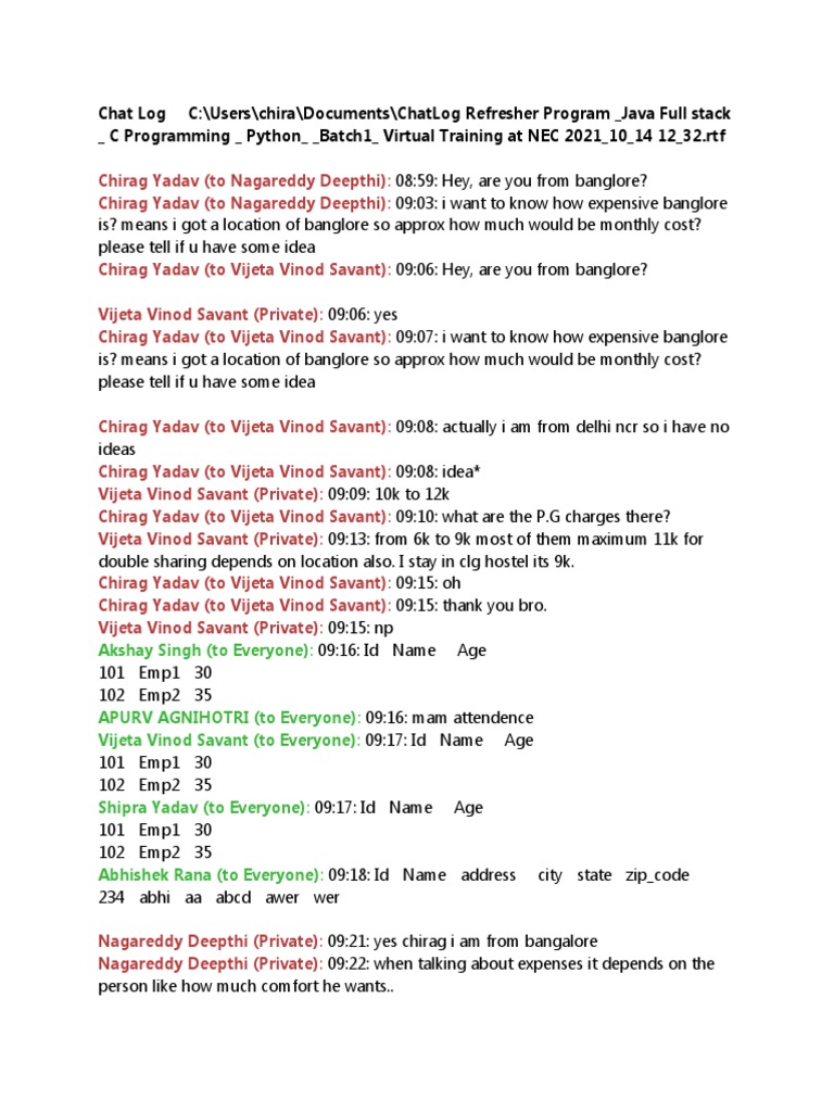 ChatLog Refresher Program - Java Full Stack - C Programming - Python ... ChatLog Refresher Program - Java Full Stack - C Programming - Python ...