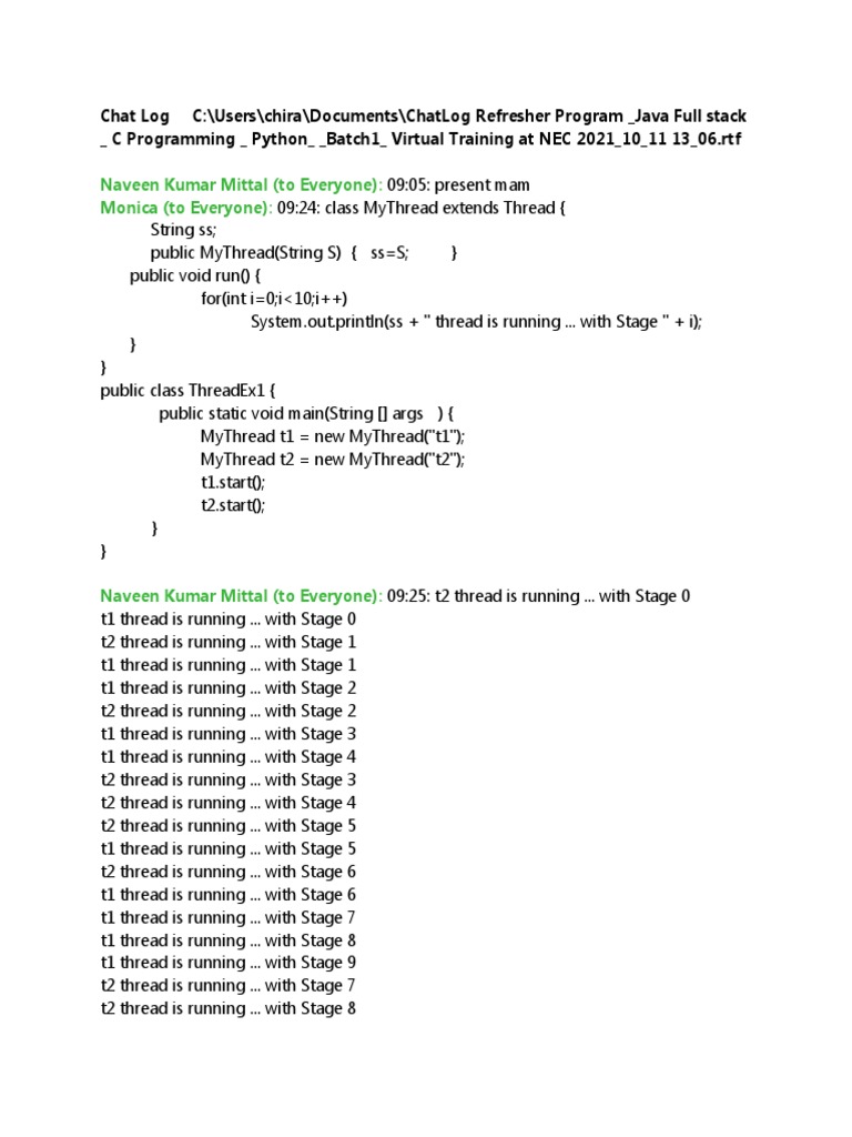 ChatLog Refresher Program - Java Full Stack - C Programming - Python - Batch1 - Virtual Training ...