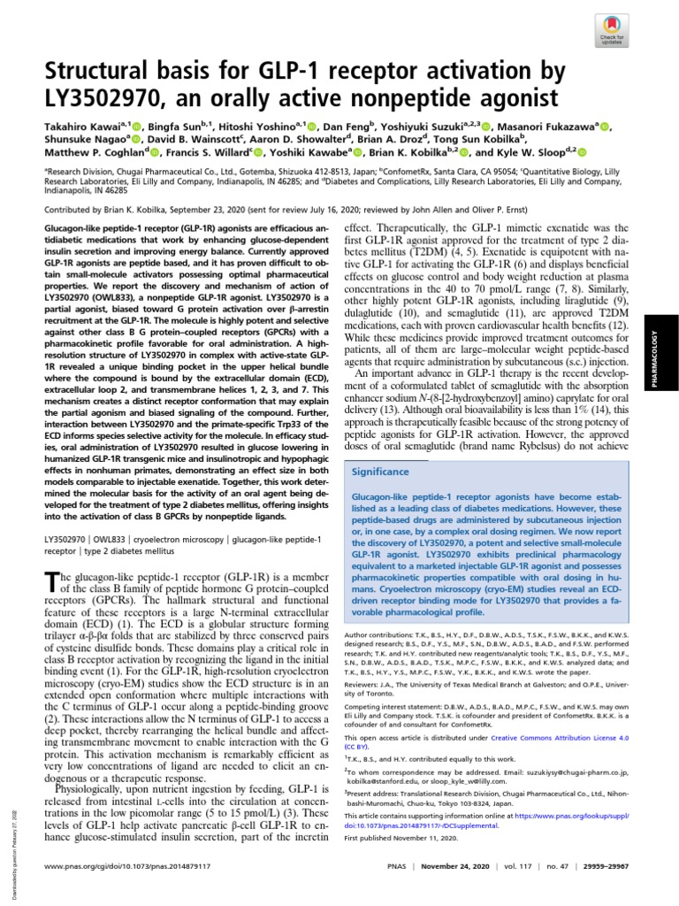Structural Basis For GLP-1 Receptor Activation by LY3502970, An Orally Active Nonpeptide Agonist ...