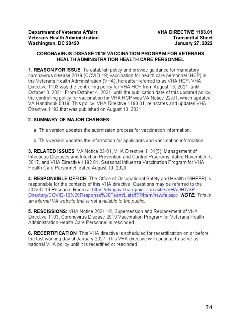 VHA COVID-19 Vaccination Policy Update | PDF | Veterans Health ...