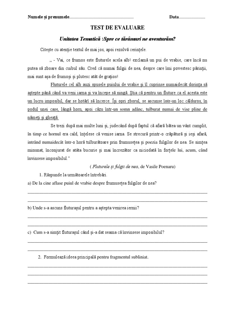 Evaluare Sumativa Limba Romana | PDF