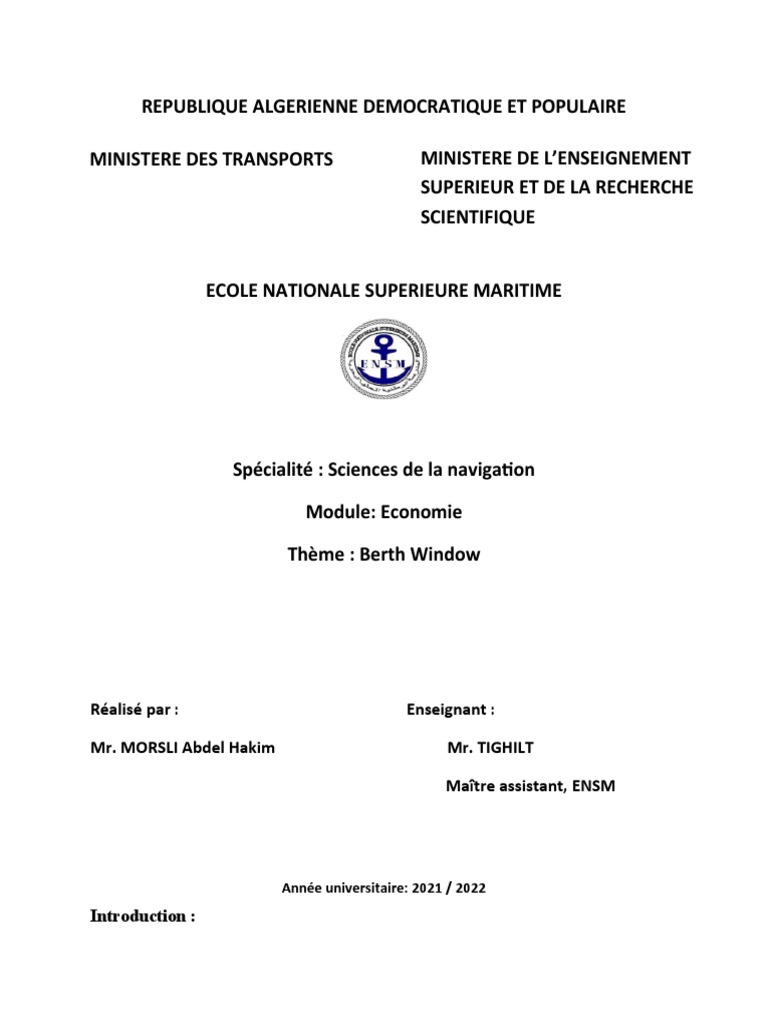 Gestion des fenêtres d'accostage maritime | PDF | Transport | Planification