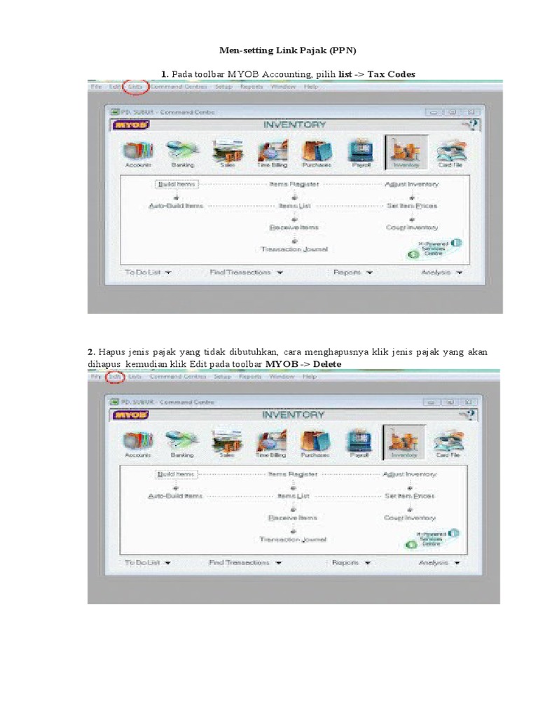 Membuat Kode Pajak Dan Linked Account Pada Myob | PDF