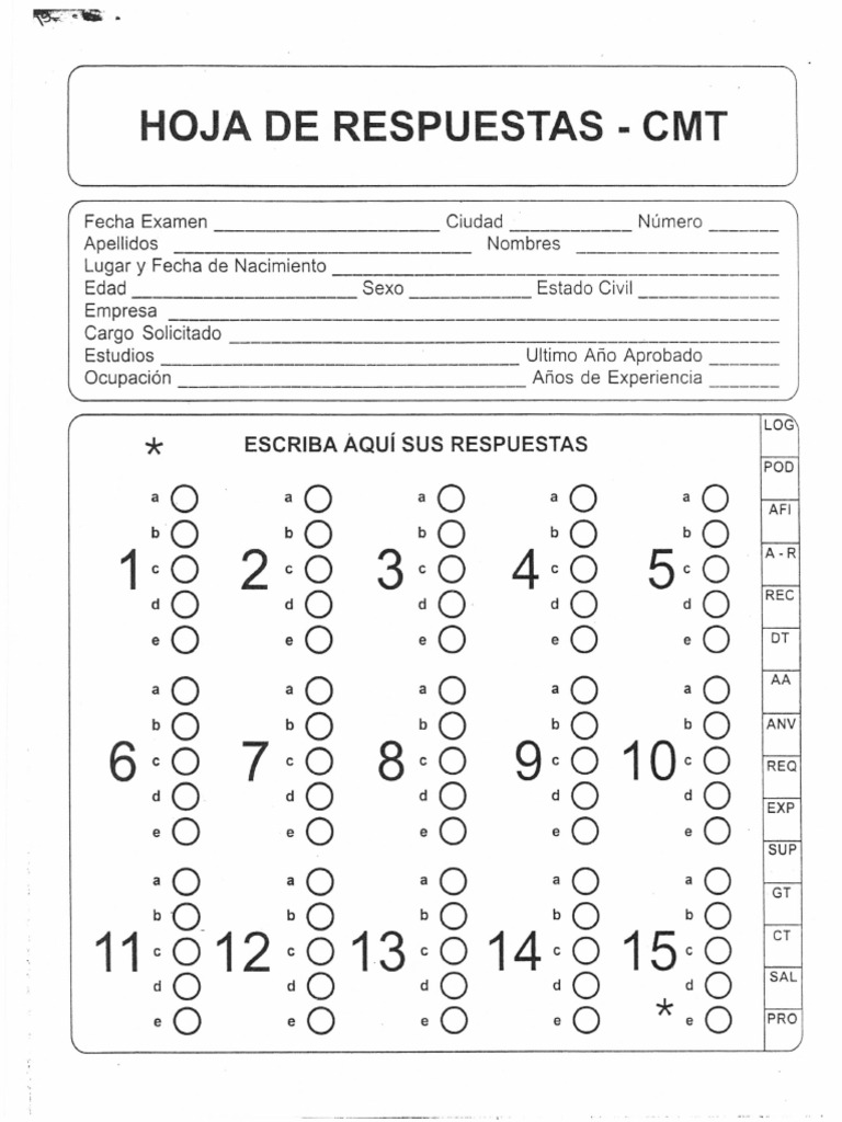6 Hoja de Respuestas CMT | PDF