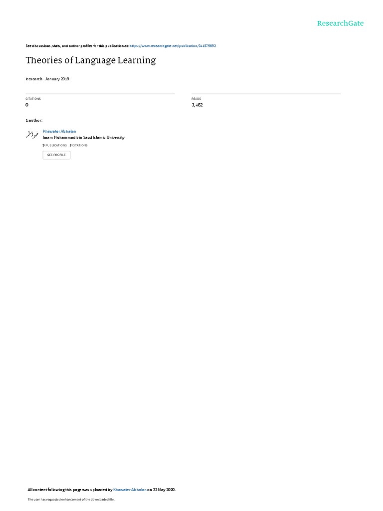 Theories of Language Learning: January 2019 | PDF | Linguistics ...