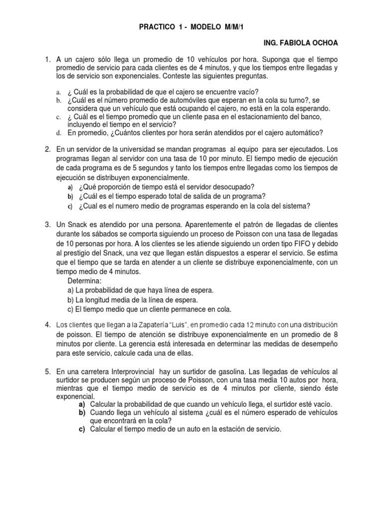 Practico Del Modelo Mm1 | PDF | Distribución de veneno | Enseñanza de ...