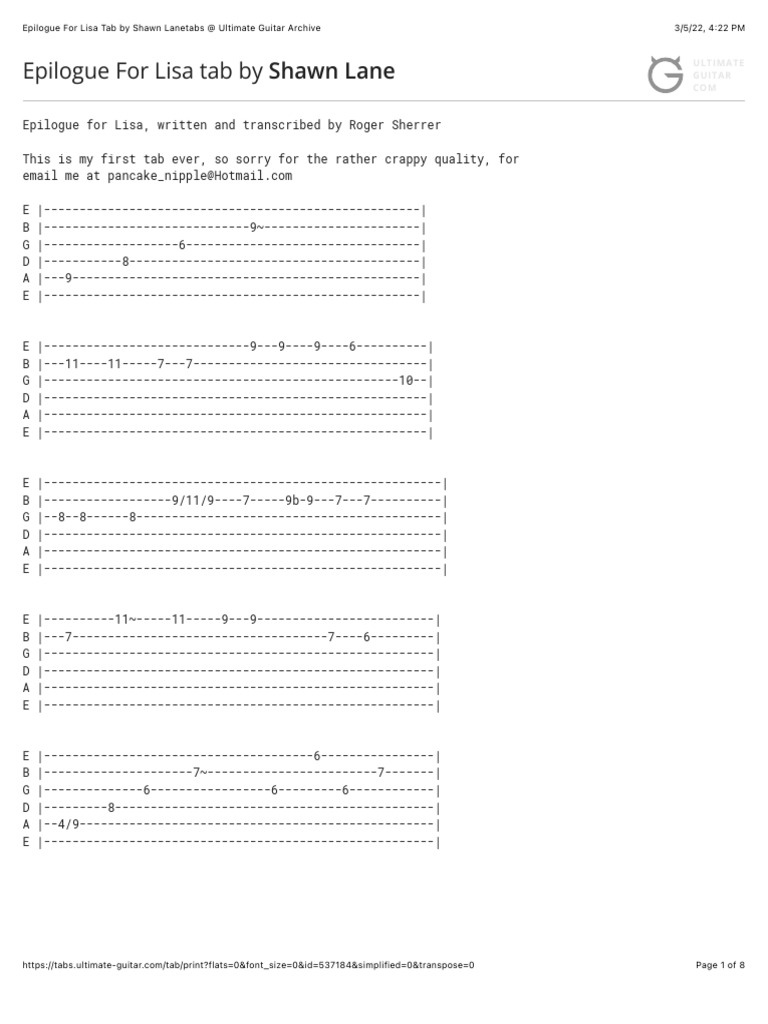 Epilogue For Lisa Tab by Shawn Lanetabs | PDF | Social Media | Music ...