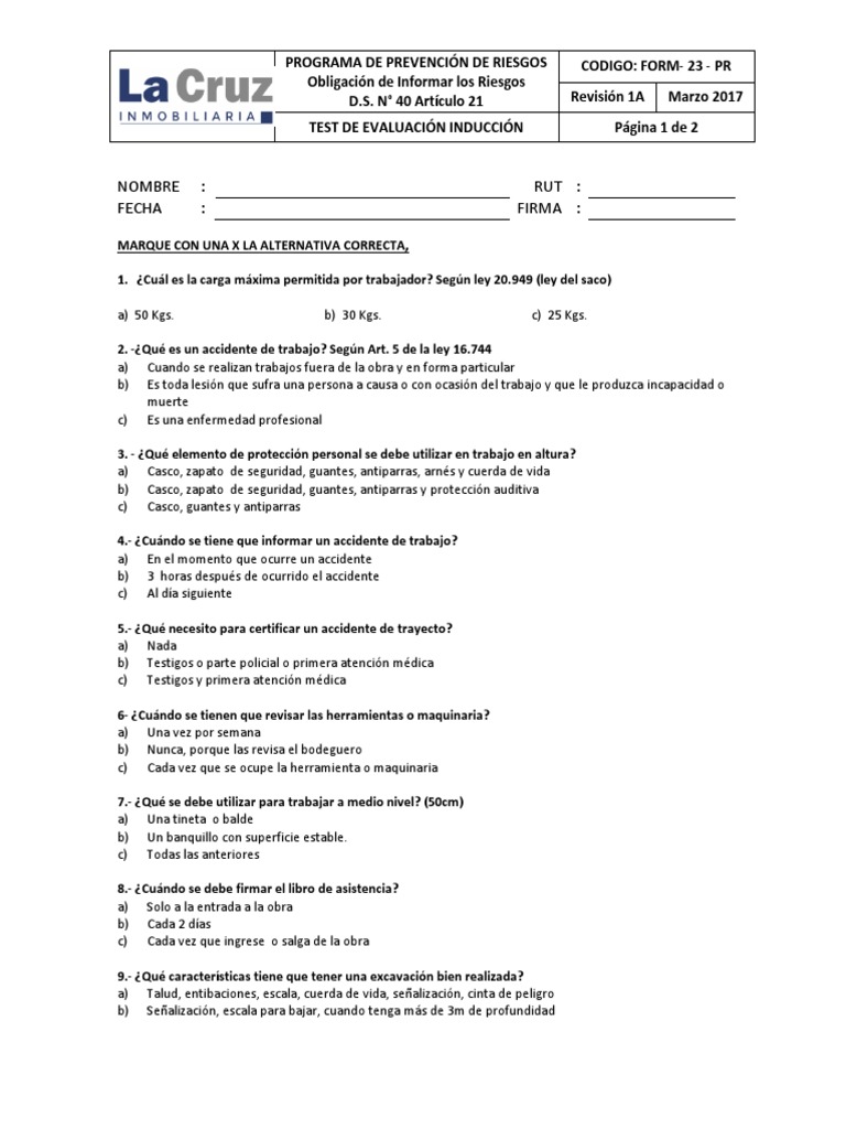 FORM - 23 - PR TEST DE EVALUACIÓN Rv1 | PDF