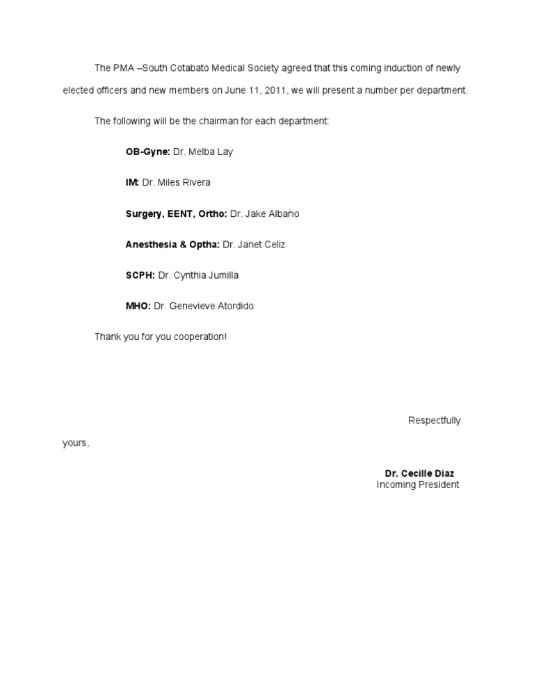 Induction of New Officers Announcement | PDF