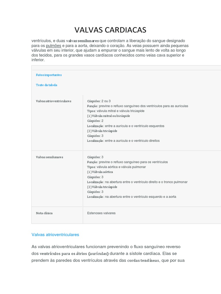 Valvas Cardiacas | PDF | Ventrículo (coração) | Coração