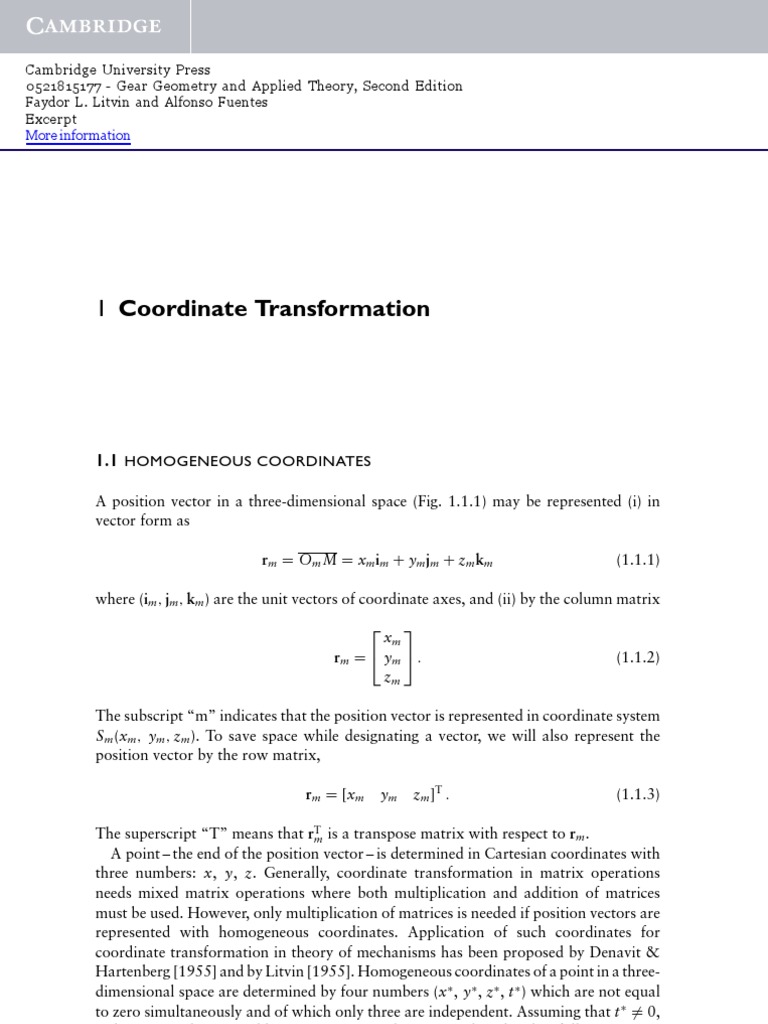 1 Coordinate Transformation: 1.1 Homogeneous Coordinates | Download ...
