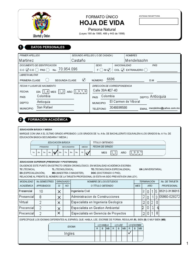 Formato Único de Hoja de Vida Función Pública | PDF | Educación ...