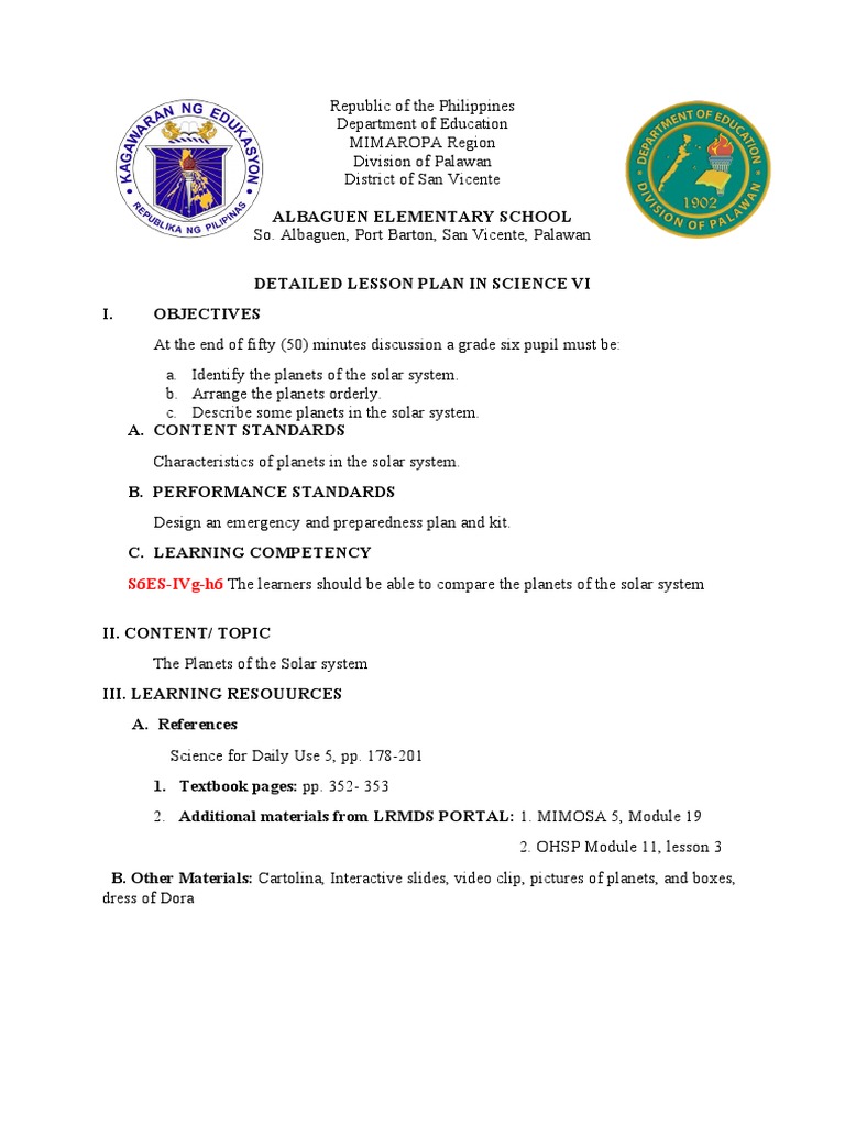 Detailed Lesson Plan Science 6 | PDF | Planets | Comet