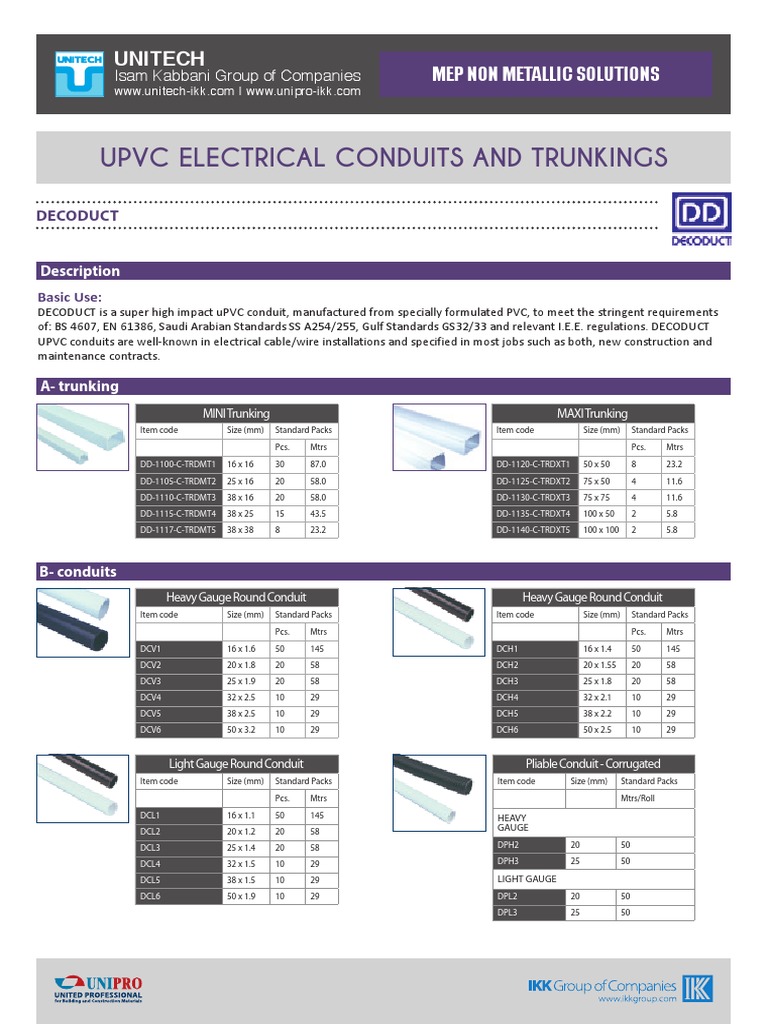 Upvc Electrical Conduits and Trunkings: Unitech | PDF | Polyvinyl ...