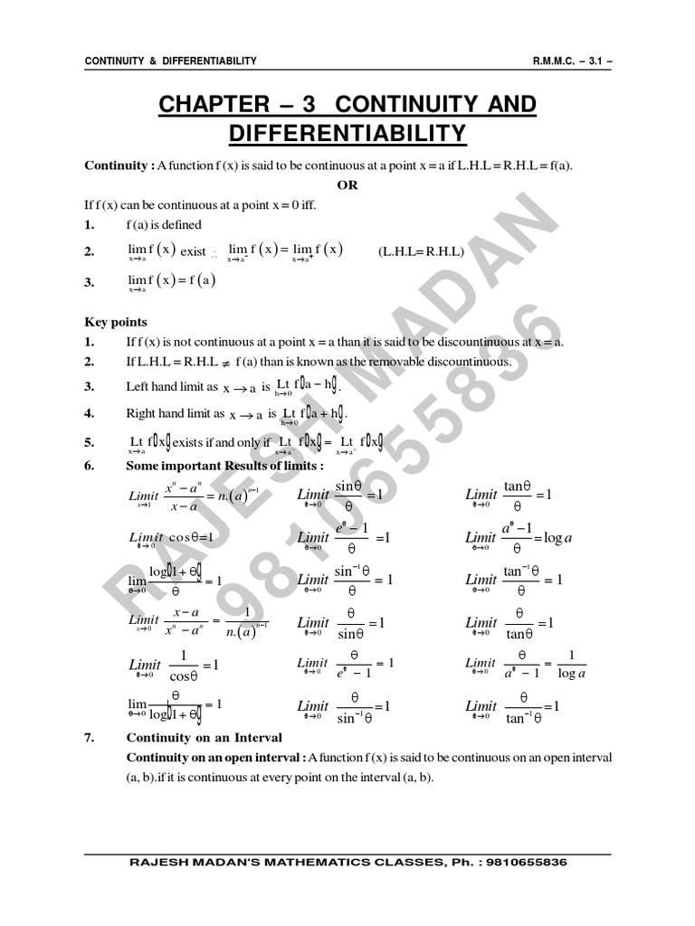 Continuity & Differentiability | PDF | Continuous Function | Derivative