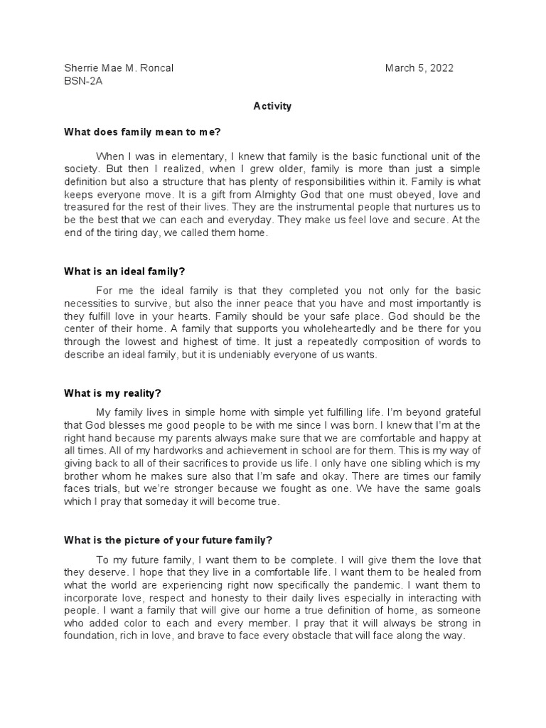 Activity What Does Family Mean To Me? | PDF