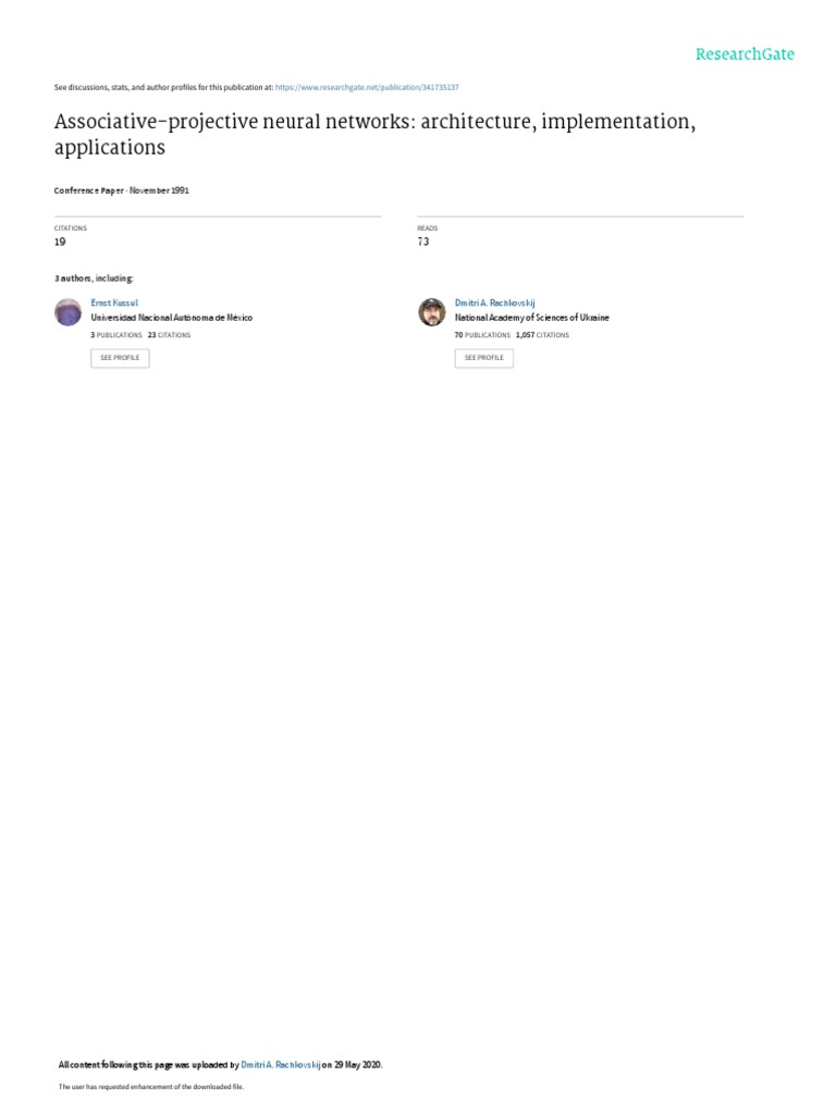 Associative-projective neural networks architecture for AI problems | PDF | Artificial Neural ...