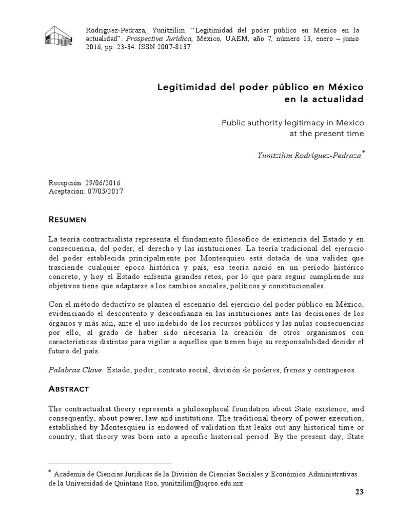 Legitimidad del Poder Público en México | PDF | Estado (política ...