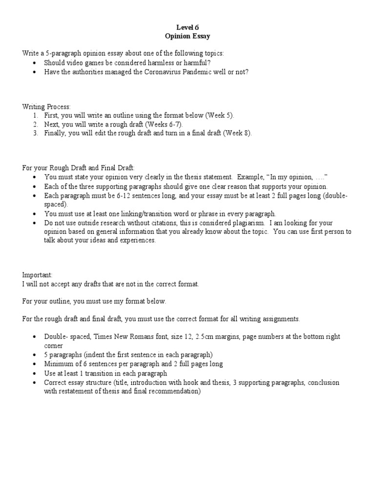 Opinion Essay Guidelines | PDF | Paragraph | Essays
