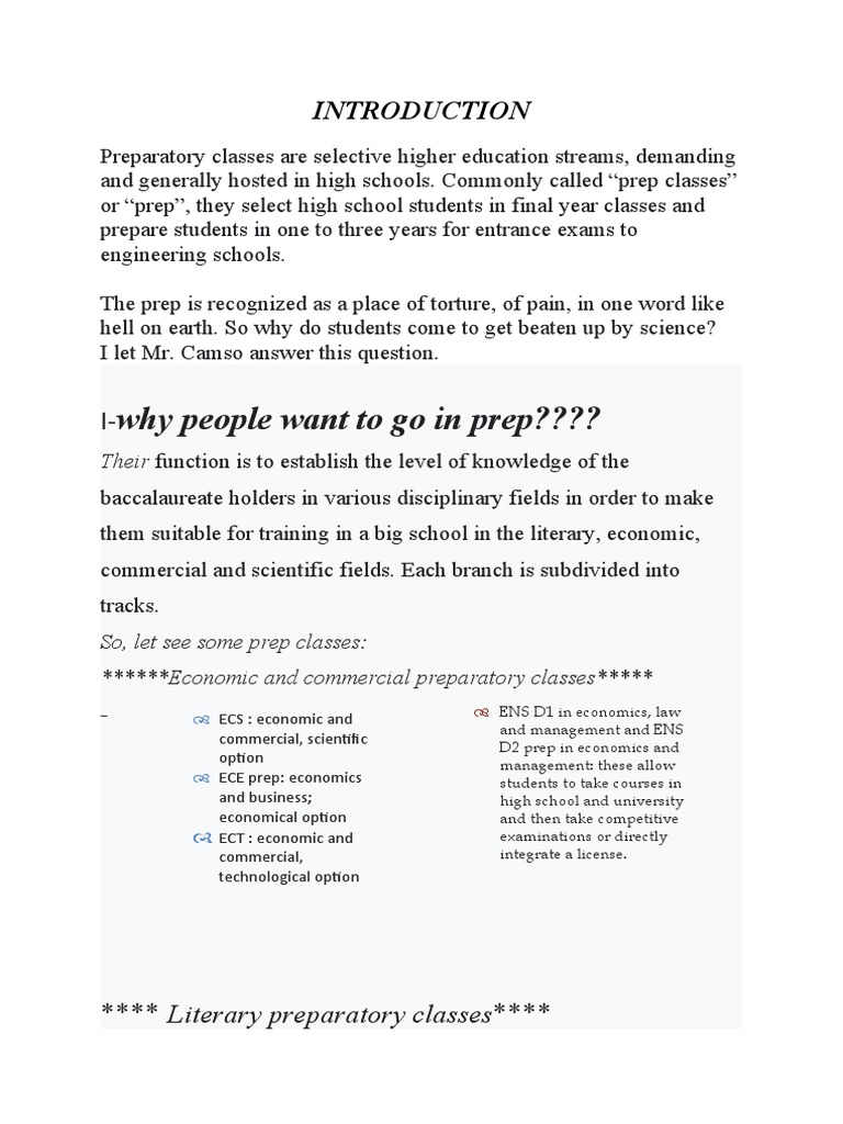 Why People Want To Go in Prep????: Literary Preparatory Classes | PDF ...