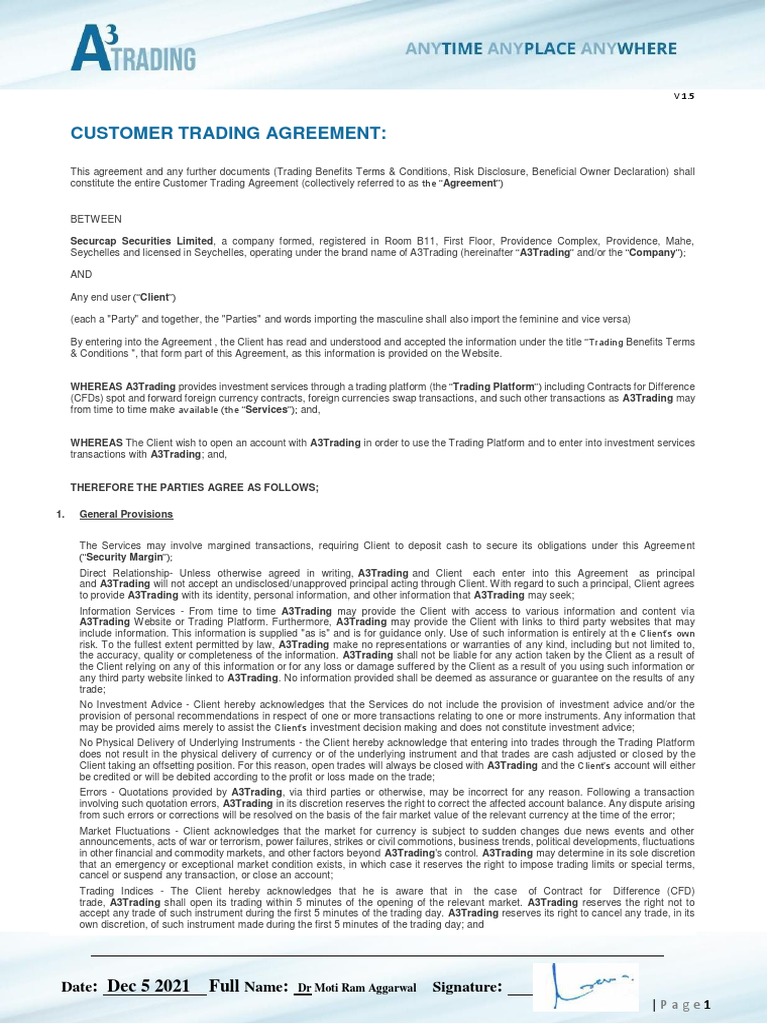 A3Trading - Agreement Signed | PDF | Margin (Finance) | Foreign ...