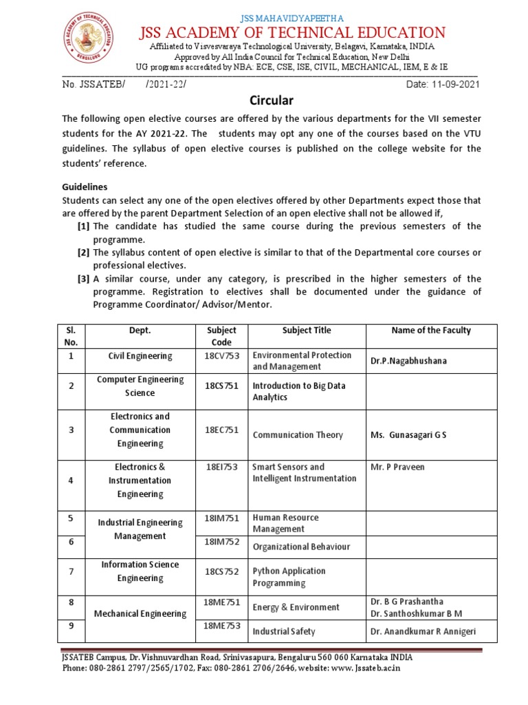 Open Electives Circular VII Sem AY 2021-22 | PDF | Regression Analysis ...
