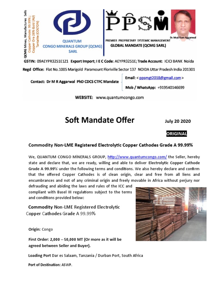 QCMG - PPSM Copper Cathode Initial Offer Letter L July 19 2020 | PDF ...