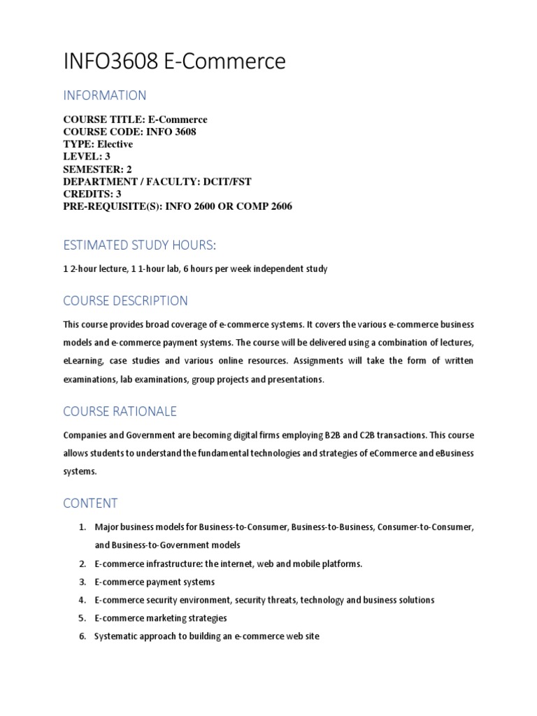 UWI INFO3608 E-Commerce Course Outline | PDF | E Commerce | Business Model