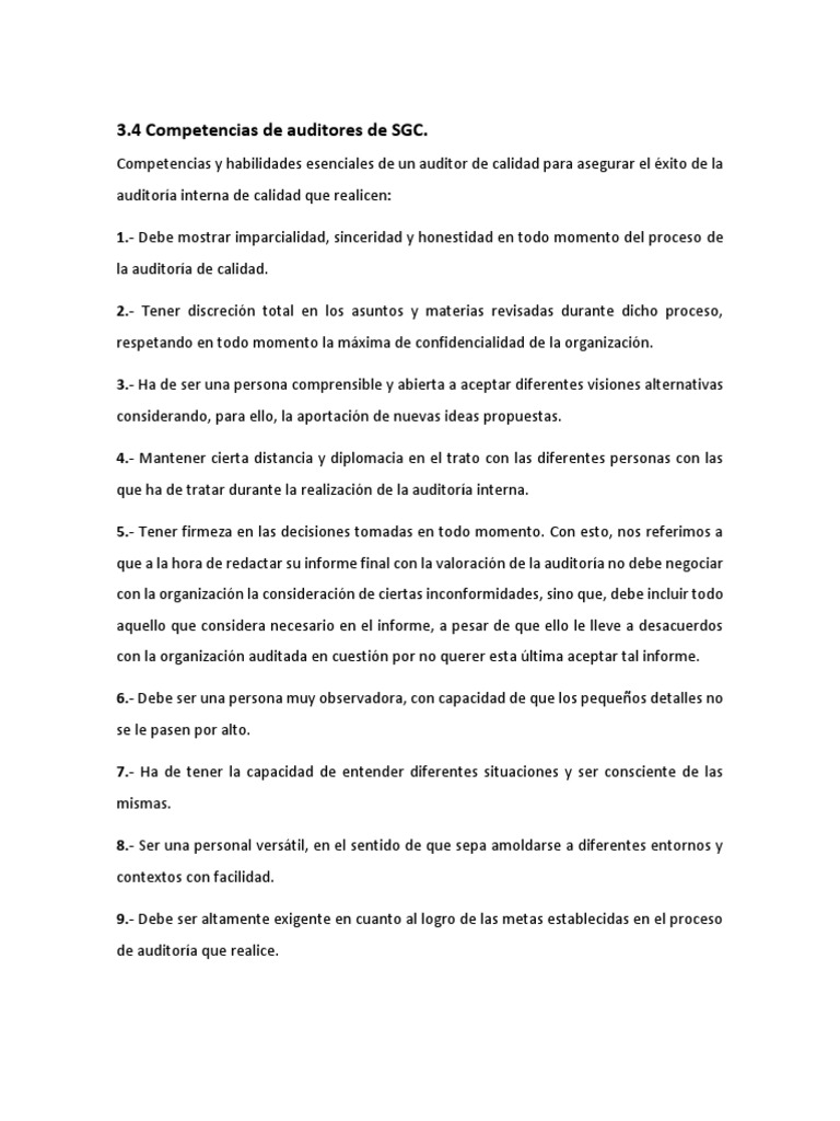 Competencias Clave de Auditores SGC | PDF | Auditoría | Gestión de la ...