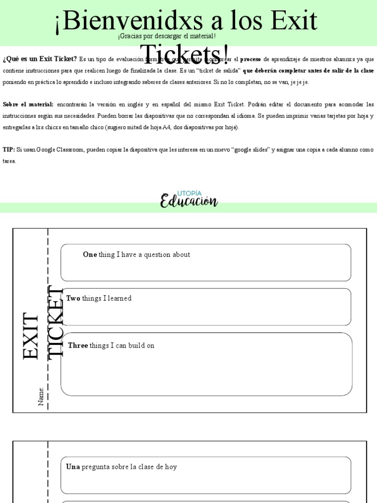 Exit Tickets | PDF | Juegos y actividades