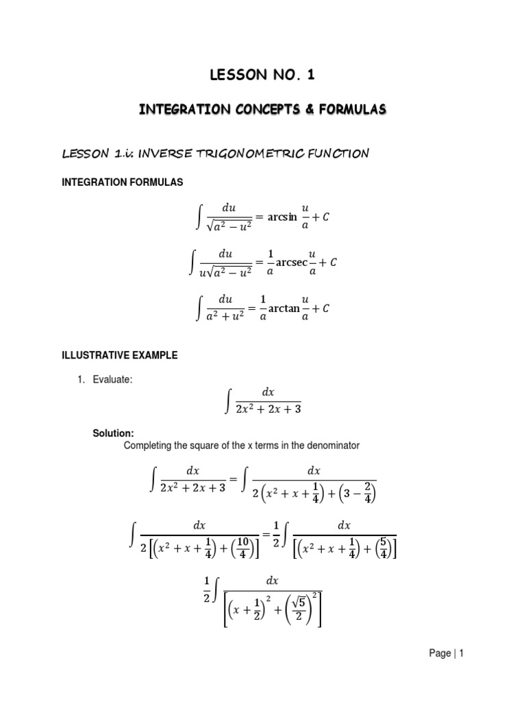 Lesson 1.i - 1.j - Integration Concepts & Formulas | PDF | Integral ...