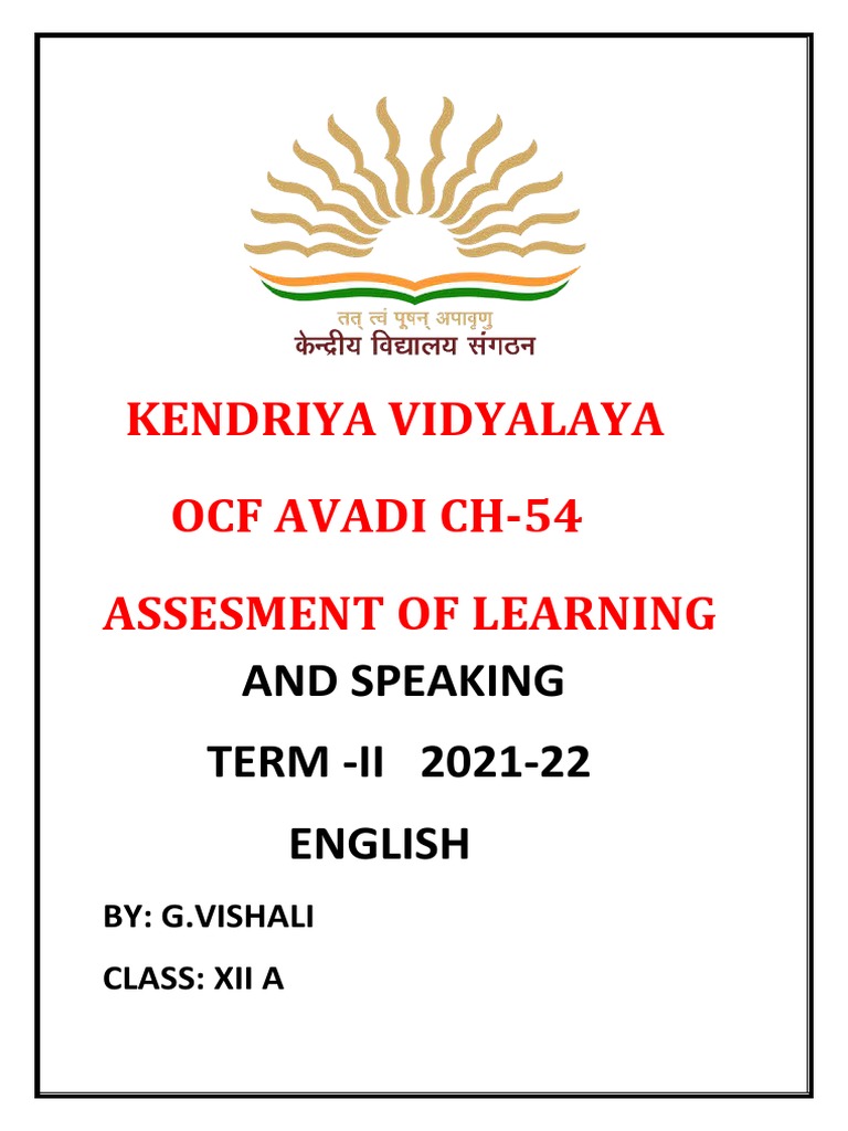 Kendriya Vidyalaya English PDF Visual Impairment Disability