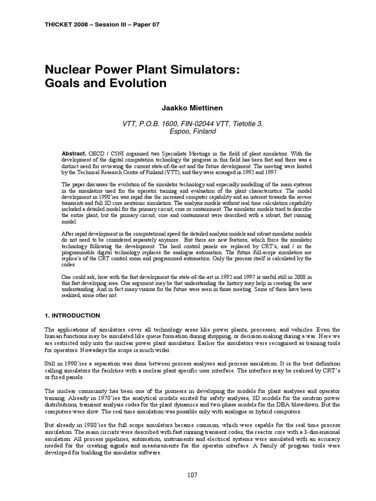 Evolution of Nuclear Power Plant Simulators: Tracking Developments in ...