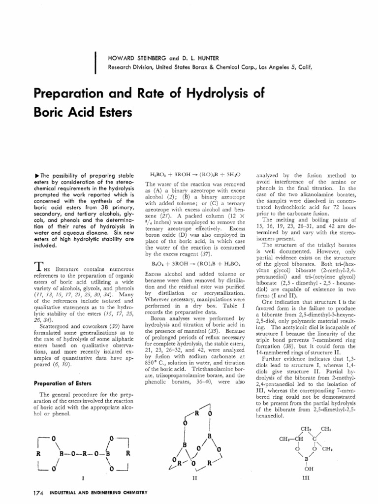 Preparation and Rate of Hydrolysis of Boric Acid Esters | PDF ...