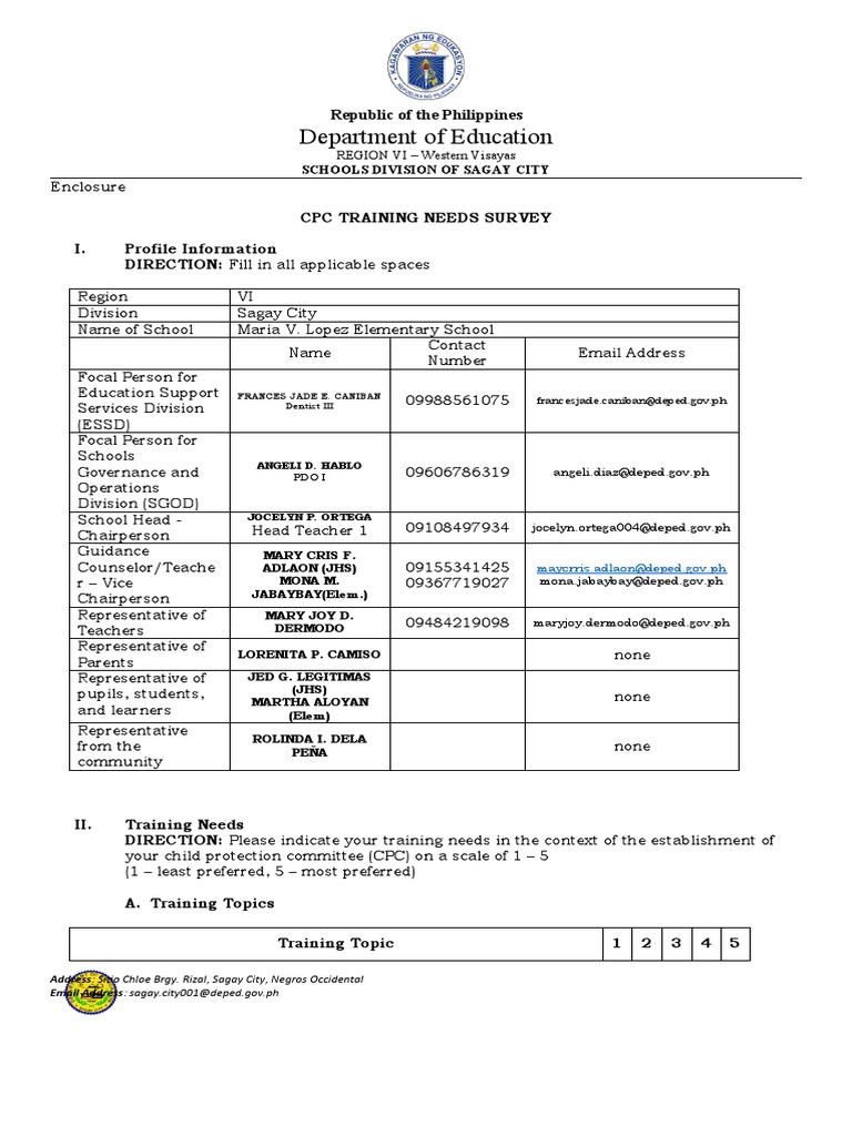Training Needs Assessment for the Establishment of a Functional Child ...