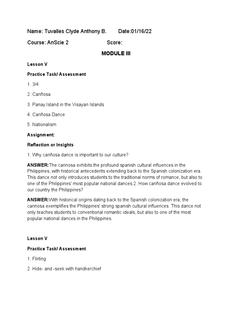 Module 3 Answer in P.E - Tuvalles Clyde Anthony B. | PDF