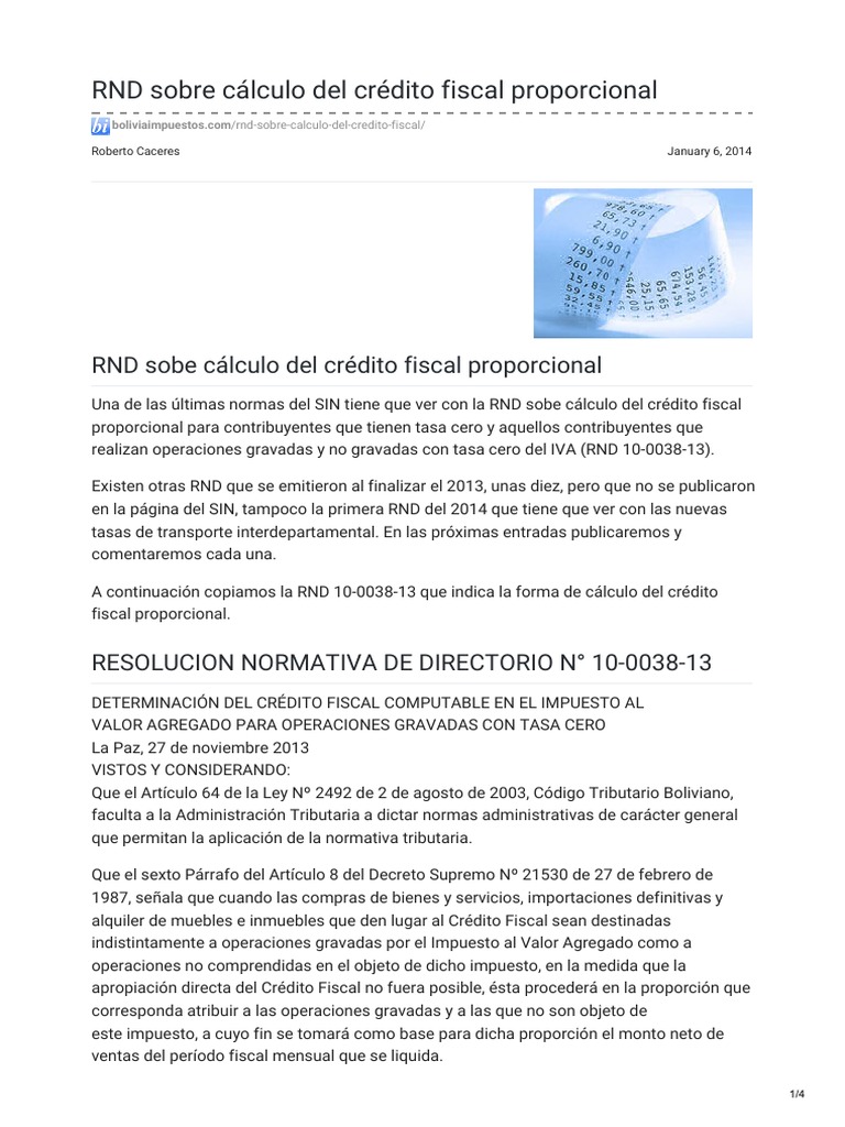 RND Sobre Cálculo Del Crédito Fiscal | PDF