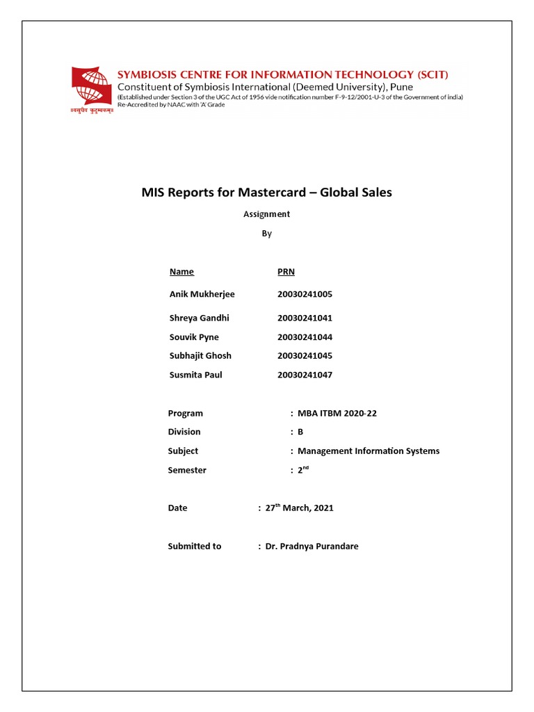 MIS Reports For Mastercard - Global Sales: Assignment by | PDF ...