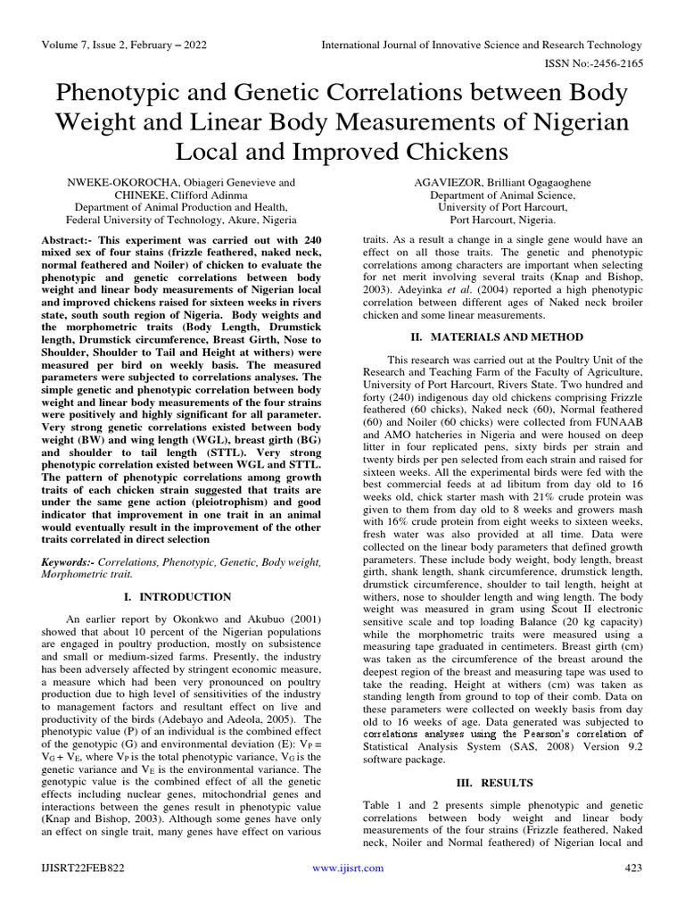 Phenotypic and Genetic Correlations Between Body Weight and Linear Body ...